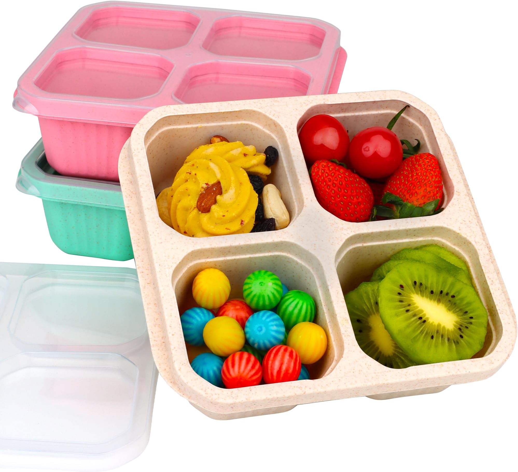 Amazon.com: YULEER Wheat Straw Bento Lunch Boxes - Reusable 3 ...
