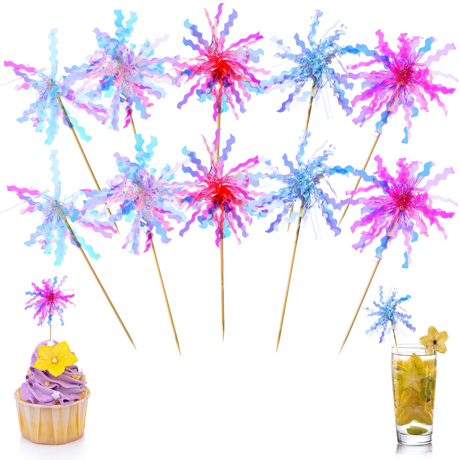 Amazon.com: 10 PCS Cupcake Toppers Firework Cake Topper Foil Firework ...