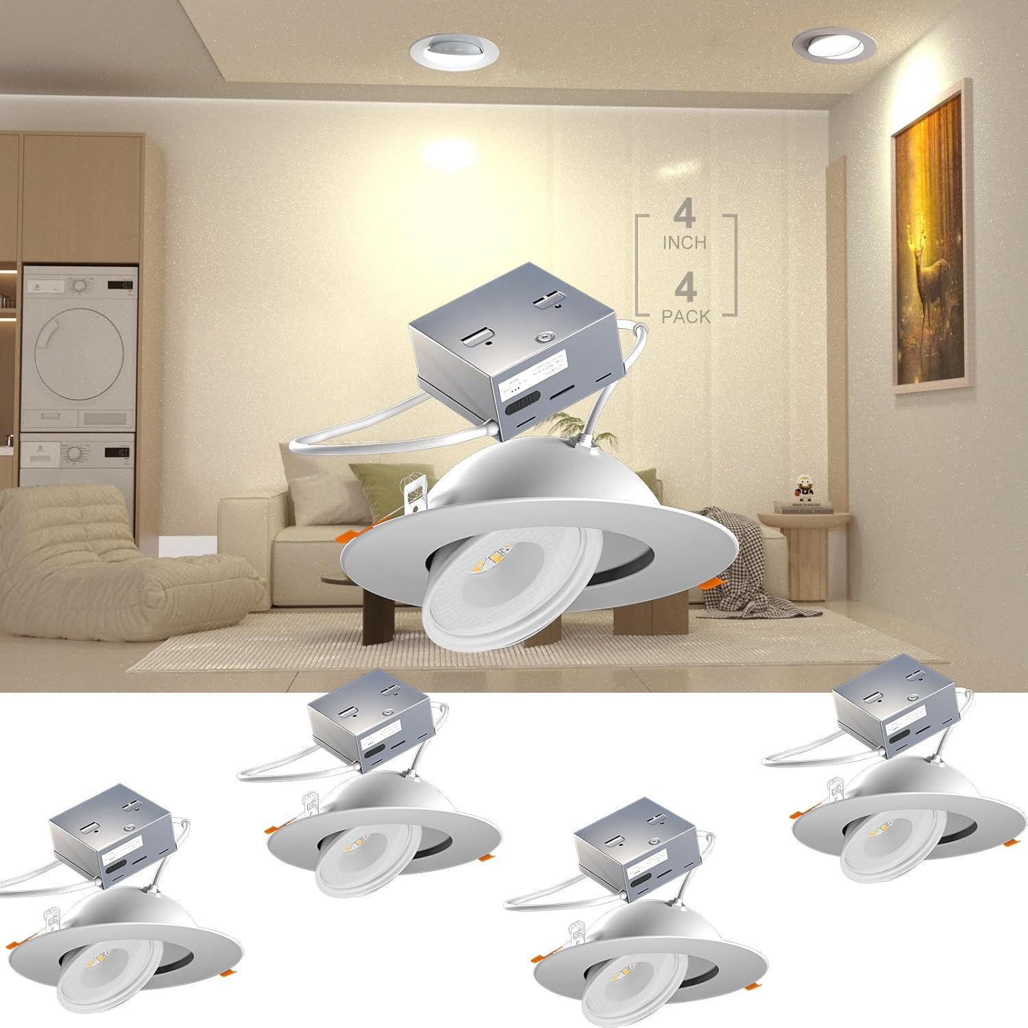 bulbeats 4" LED Gimbal Recessed Light - 38° Beam Angle for Picture ...