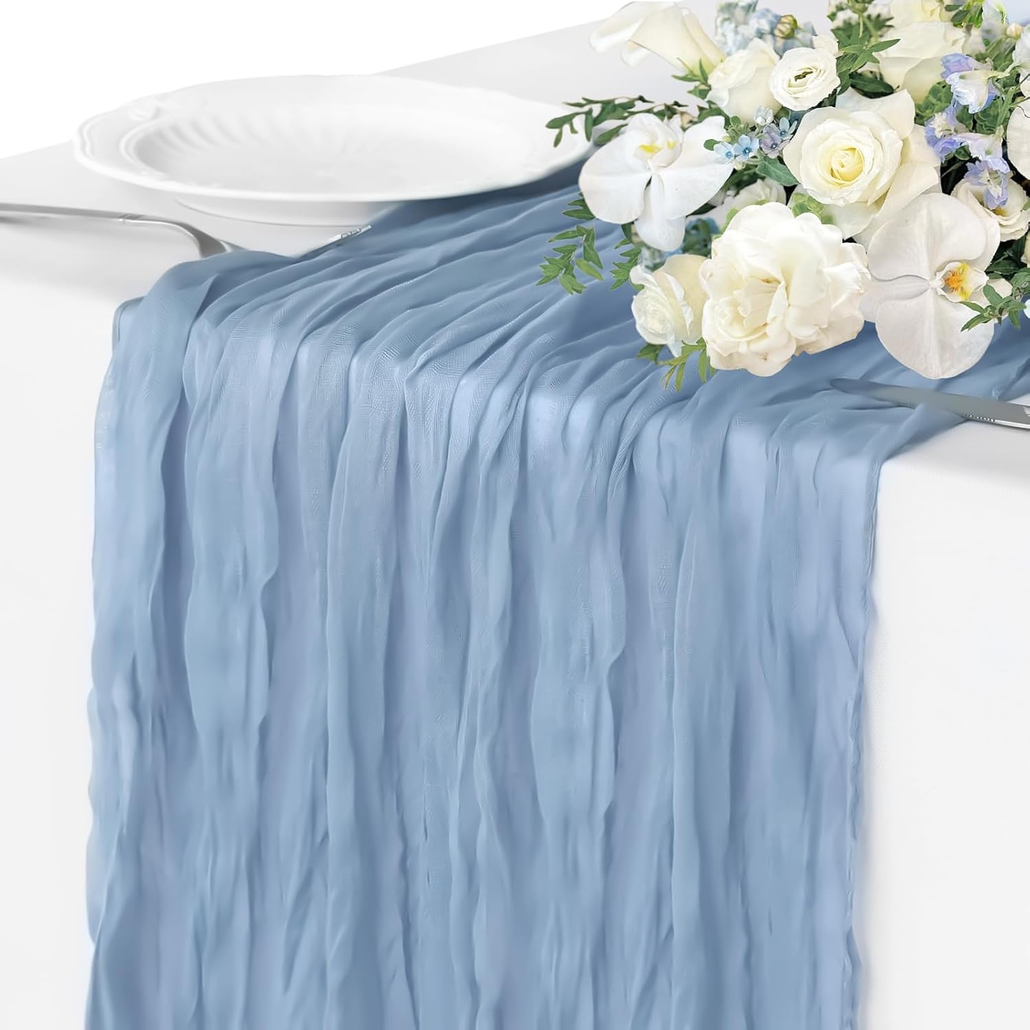 Amazon.com: Blue Table Runner, 10FT Dust Blue Cheesecloth Table Runners ...