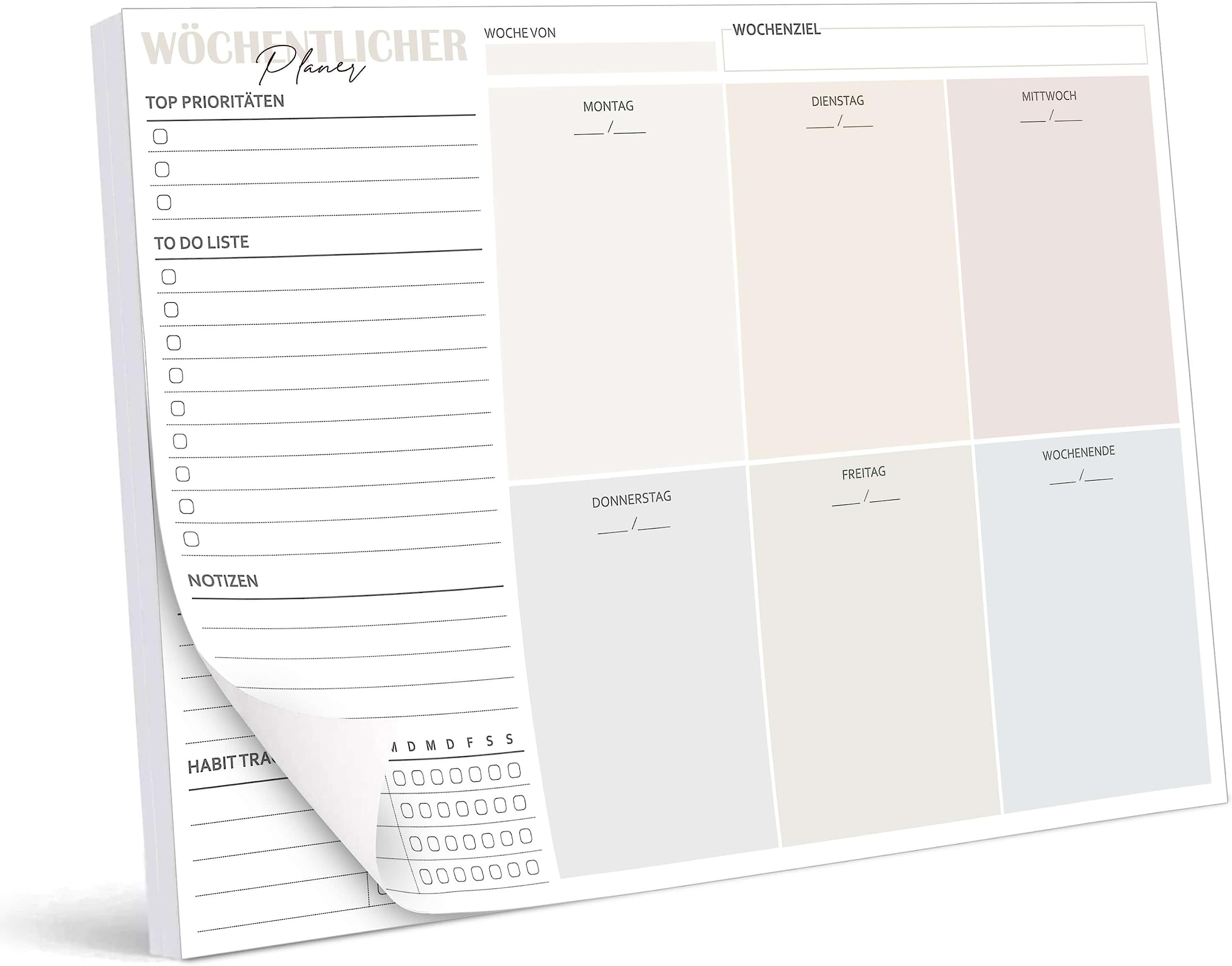 paper&you® Wochenplaner Block A4 ohne festes Datum [Rainbow] 50 Blatt ...