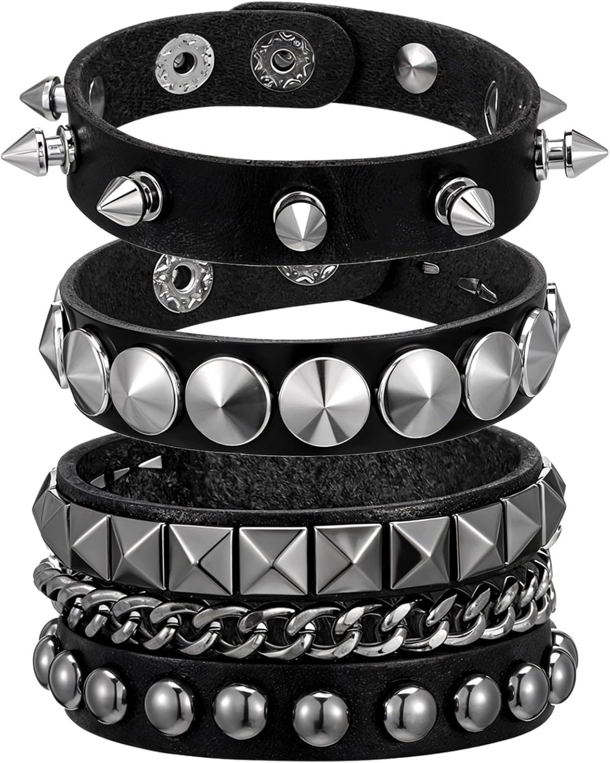 Amazon.com: JJUNW 3 Pcs Punk Rock Leather Studded Bracelets, 80s Gothic ...