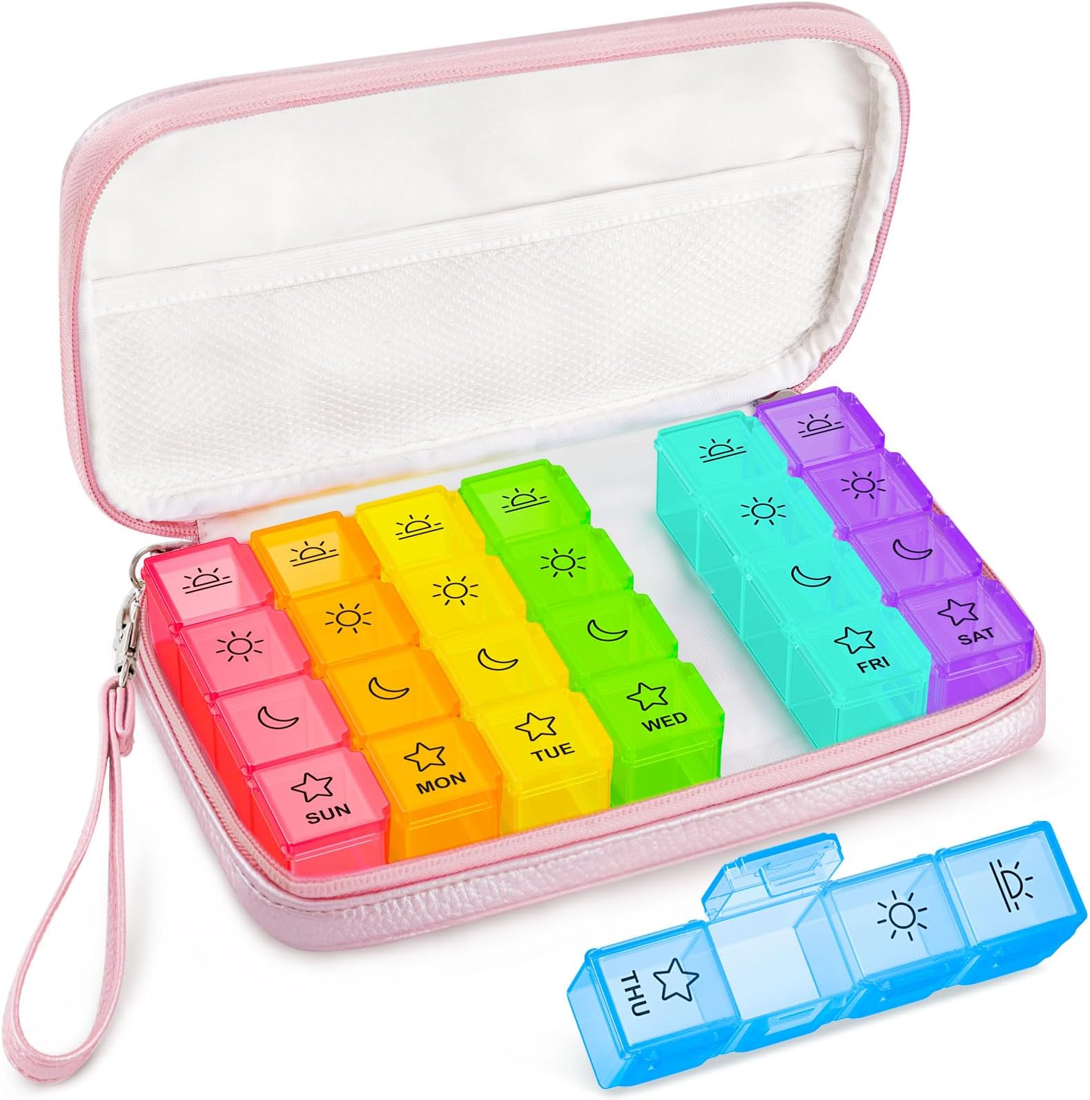 Amazon.com: AMOOS Weekly Pill Organizer 4 Times a Day, Portable 7 Day ...