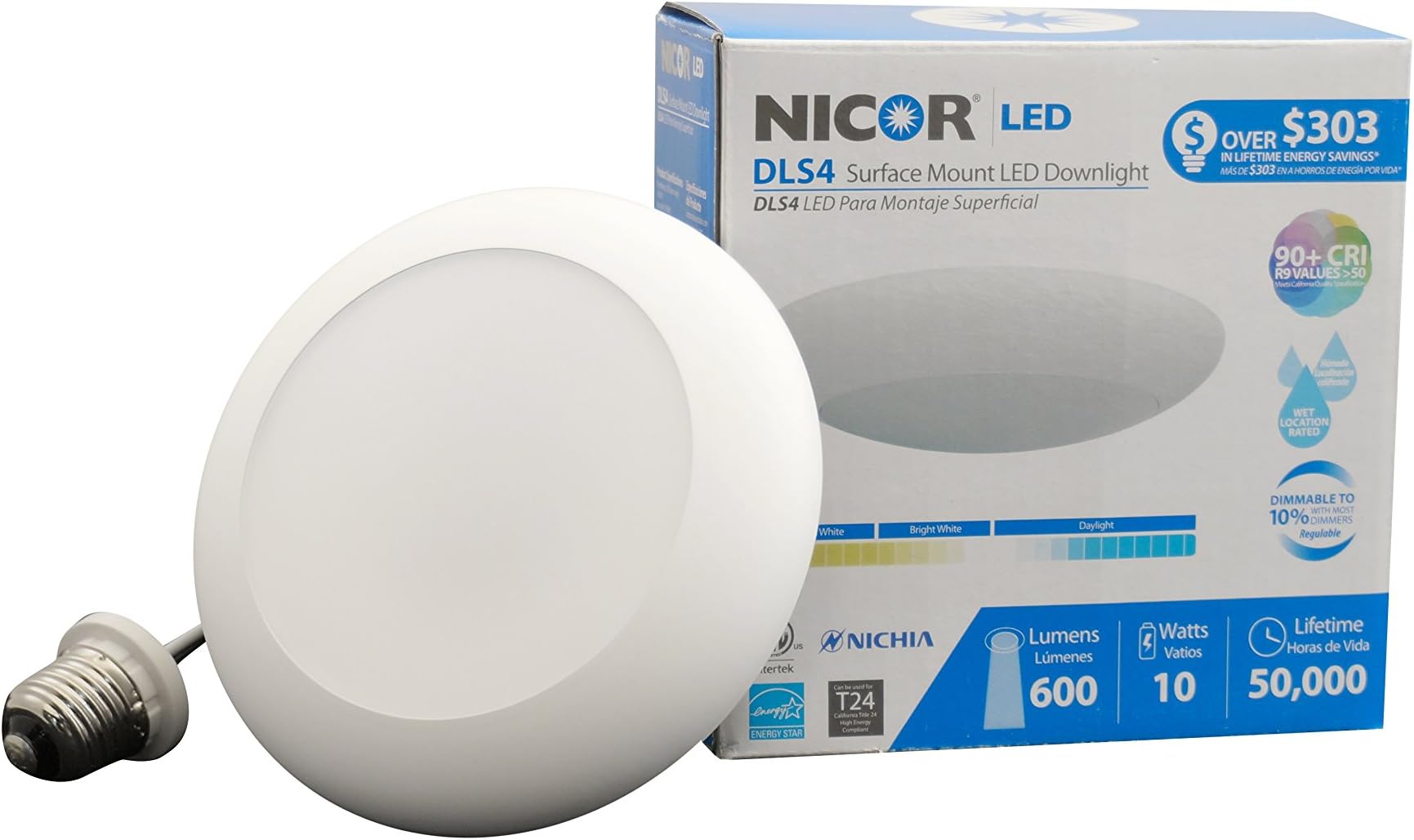 Topaz Lighting 4" LED Surface Mount Disk Light, 12W, Dimmable, White ...