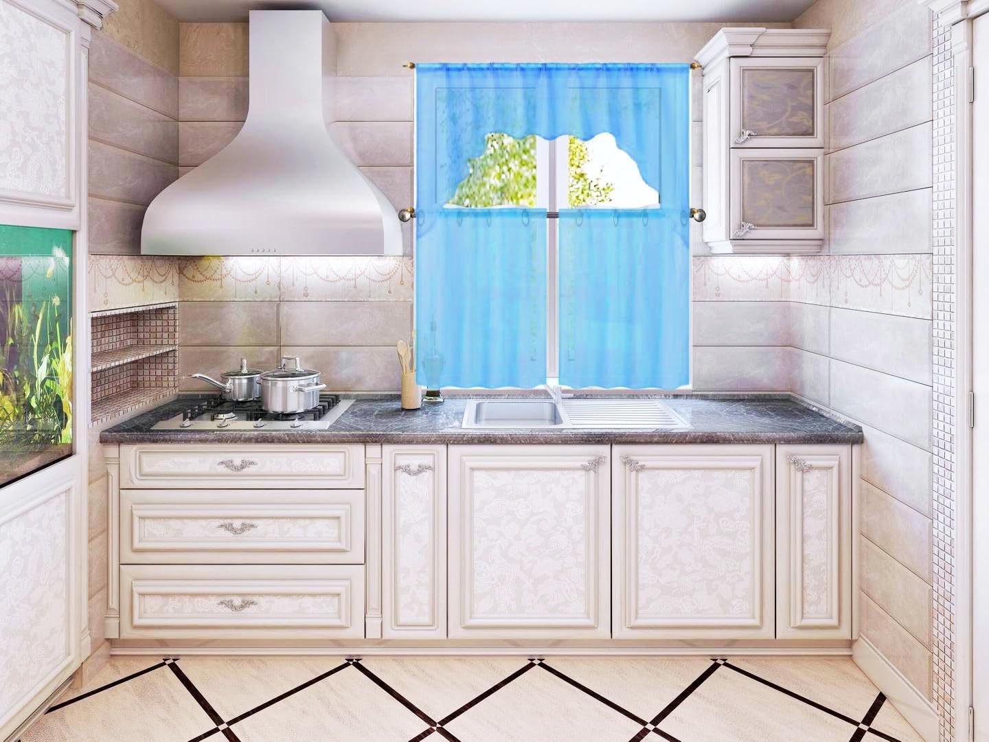 Amazon.com: 3 Piece (K66) Sheer Voile Rod Pocket Kitchen Window Curtain ...