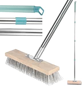 Stainless Steel Wire Broom with Long Handle Heavy Duty Stiff Metal ...