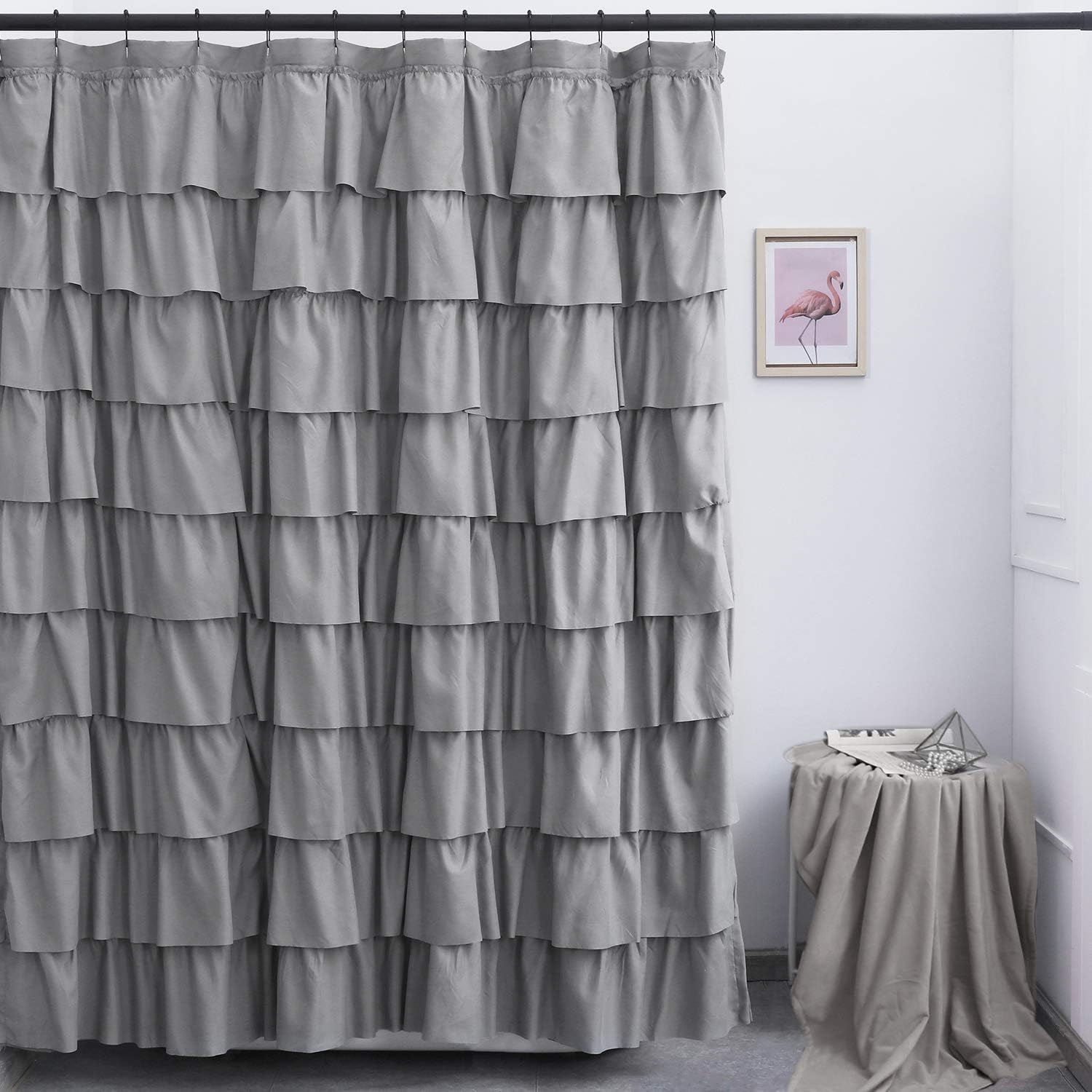 Amazon.com: Ameritex Ruffle Shower Curtain Home Decor | Soft Polyester ...