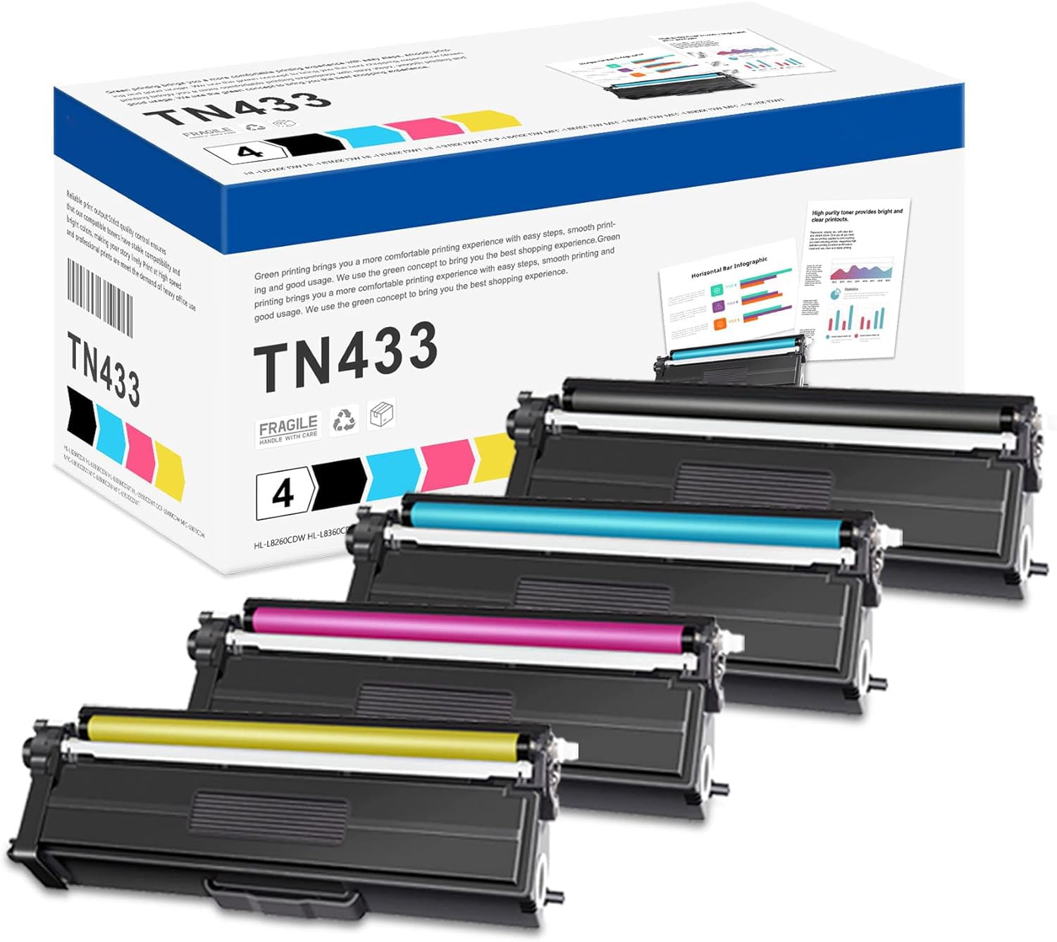 Amazon.com: TN433 Toner 4-Pack, (TN433BK TN433C TN433M TN433Y ...