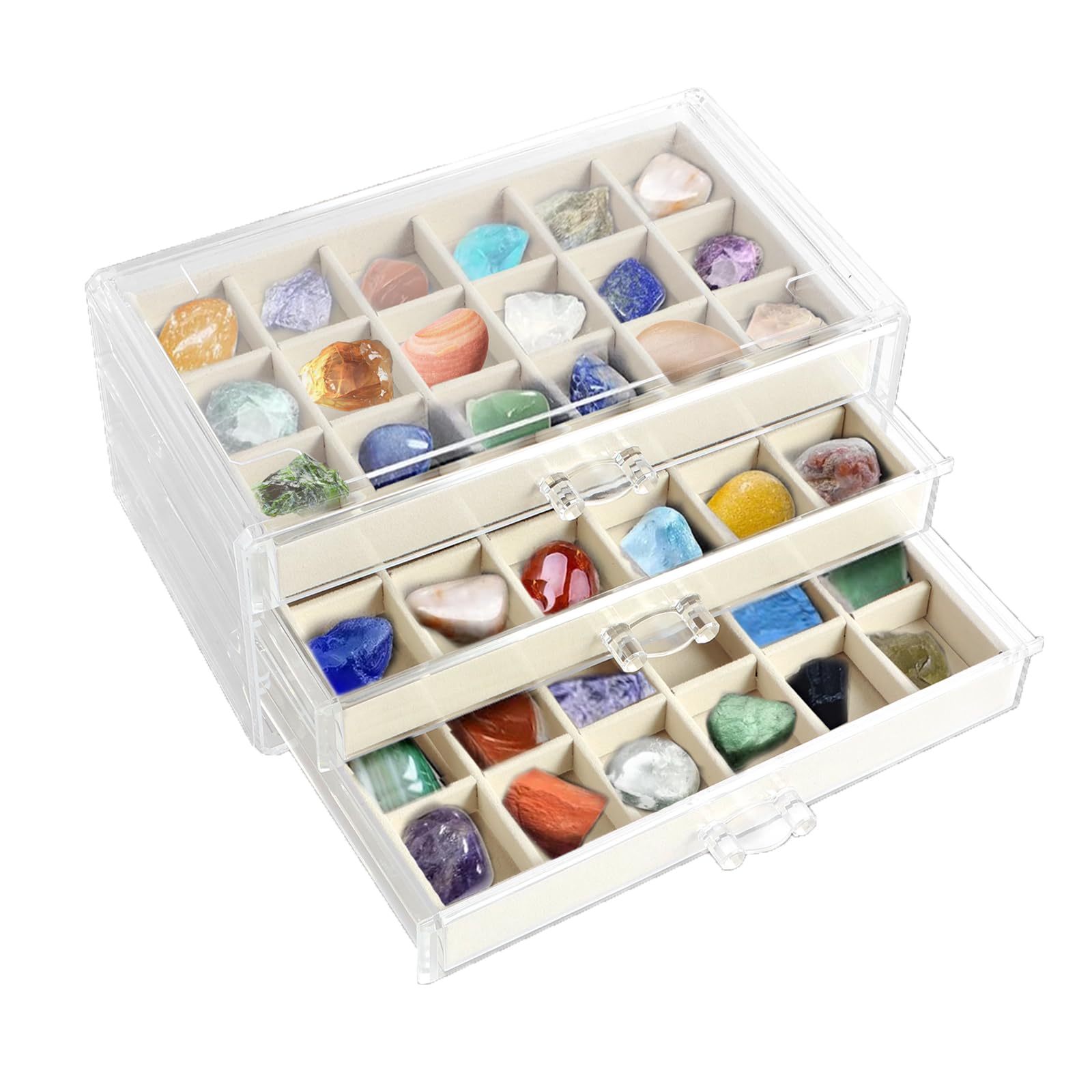 Rock Display Case, 3 Drawers Rock Collection Box 54 Grids Rock ...