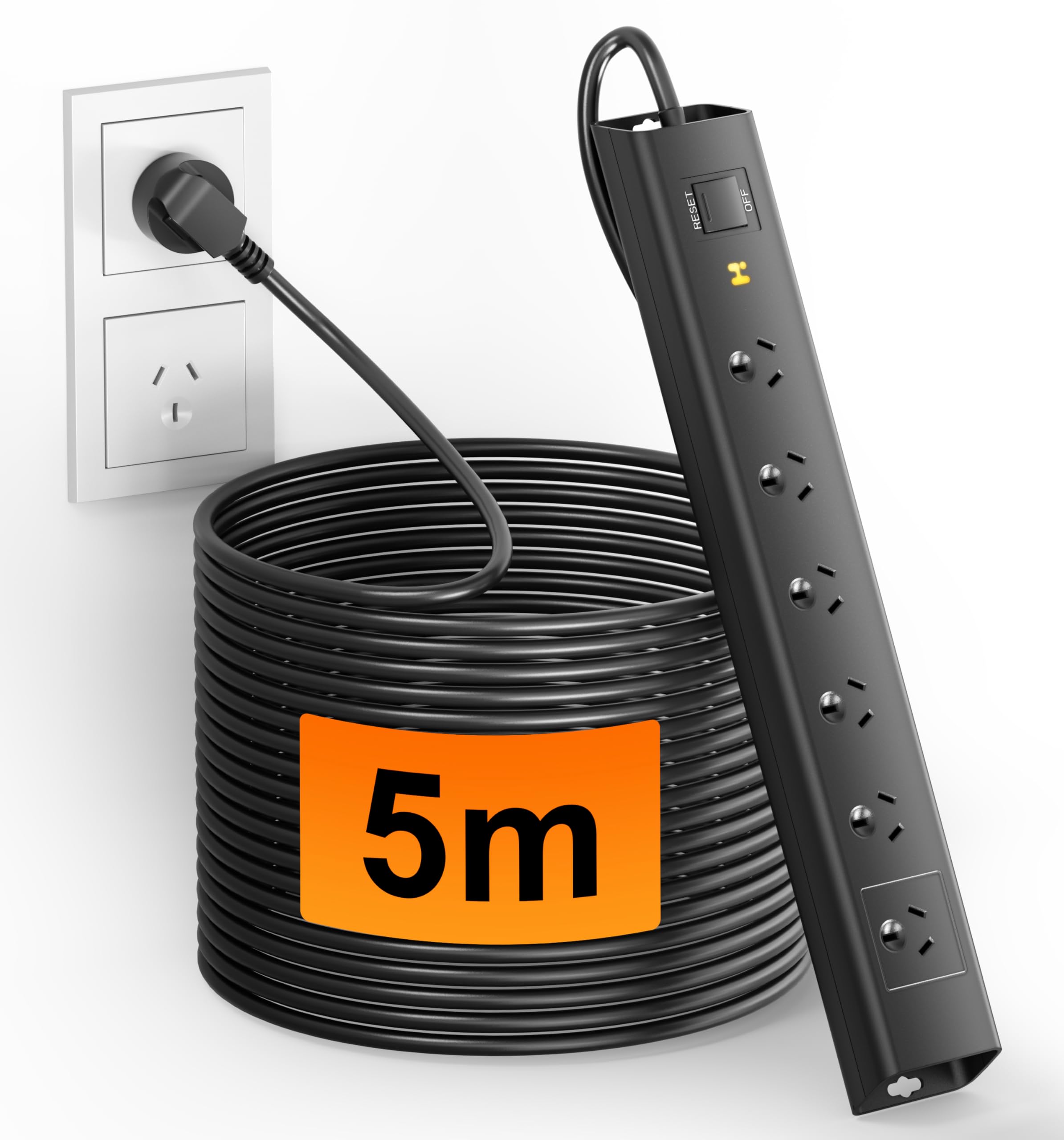 Power Strip with Long Extension Cord - 5M Power Board Surge Protector ...