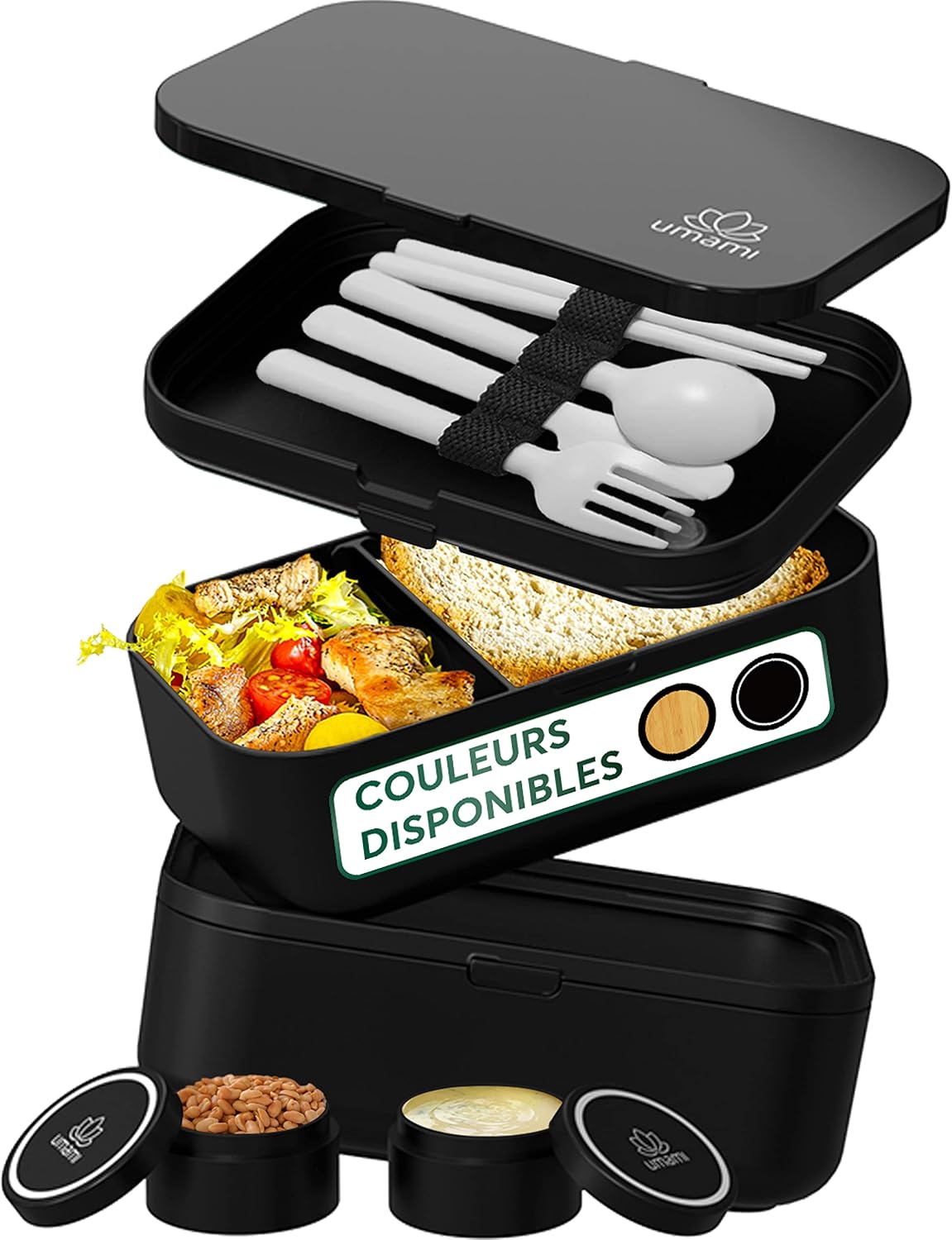 Umami Bento Lunch Box, 2 Pots à Sauce & Couverts en Bois Inclus ...