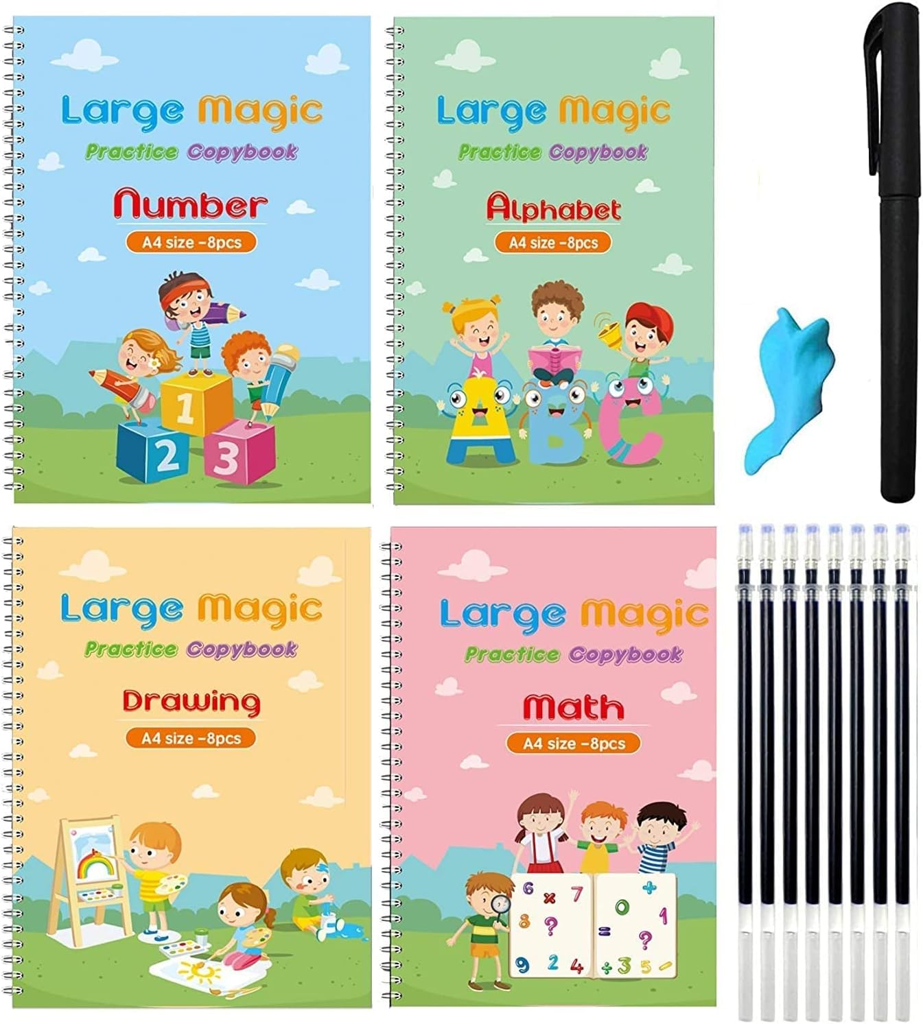 WISKA A4 Size Sank Magic Practice Copy Book for Kids Reusable Writing ...
