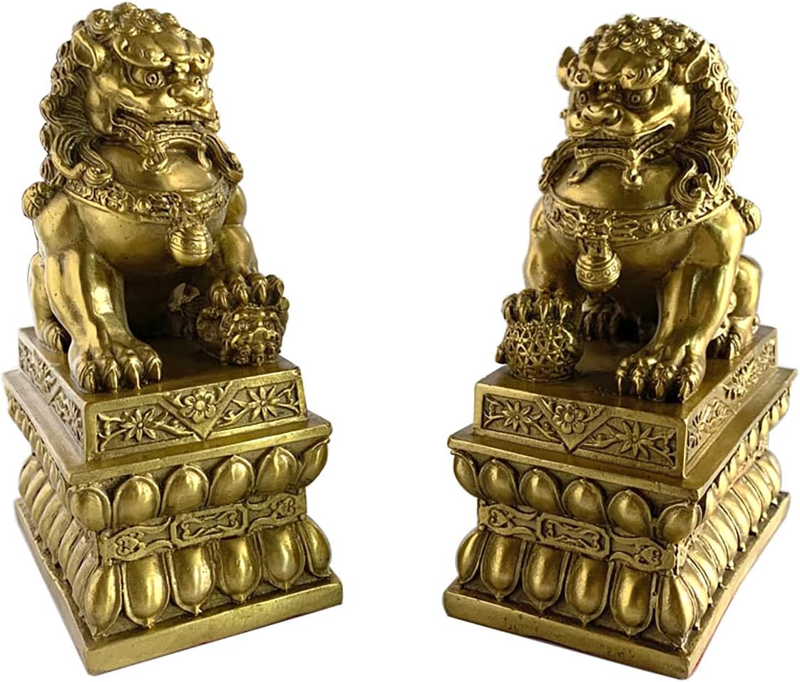 Amazon.com: Brass Fu Foo Dogs Guardian, Feng Shui Decor Lion Statues ...