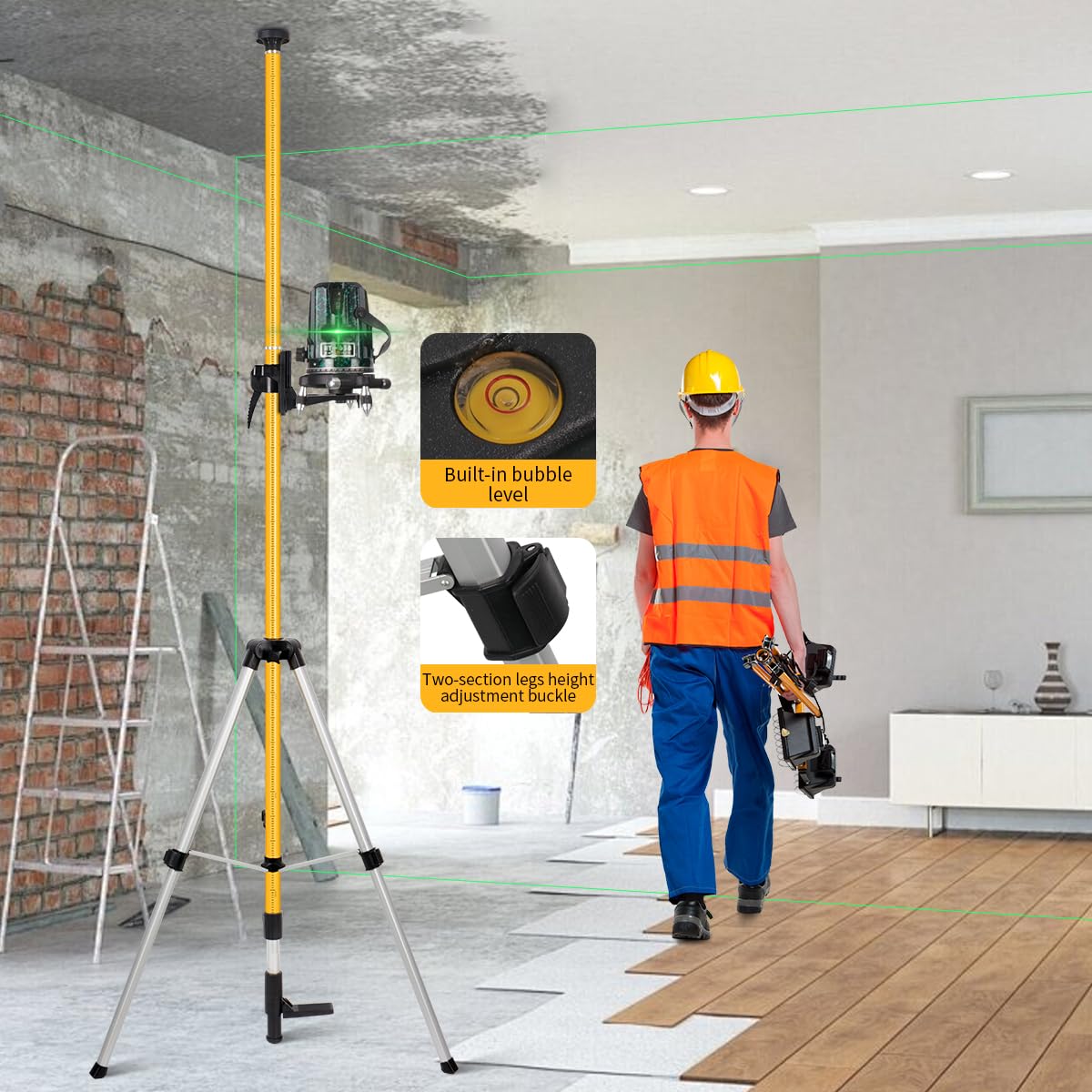 Laser Level Nivel Laser Huepar 12 Ft./3.7 Telescoping Pole With 1/4 ...