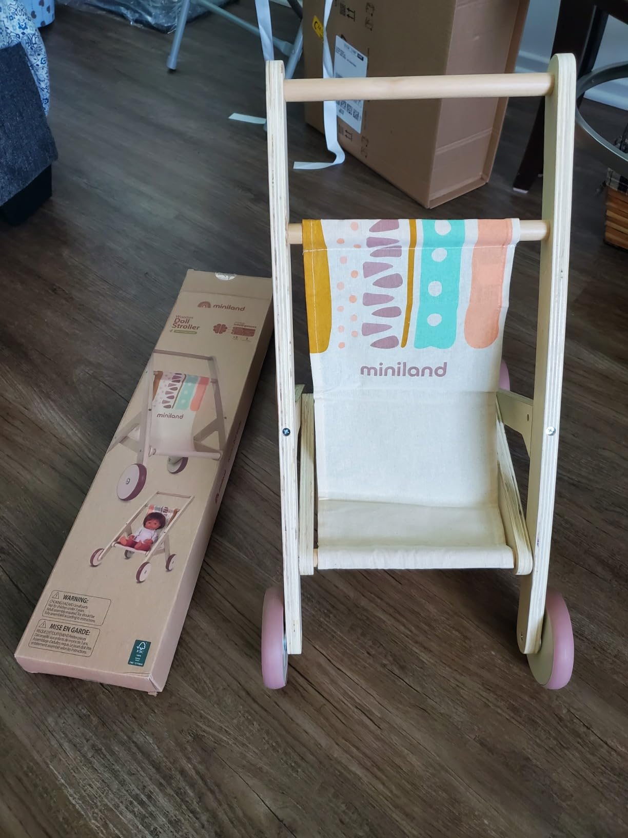 Amazon.com: Miniland Wooden Baby Doll Stroller Made with ECO Wood ...