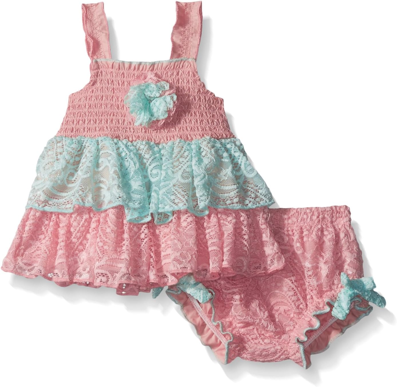 Amazon.com: Little Lass Baby Girls' 2 Pc Crochet Lace Diaper Set, Coral ...