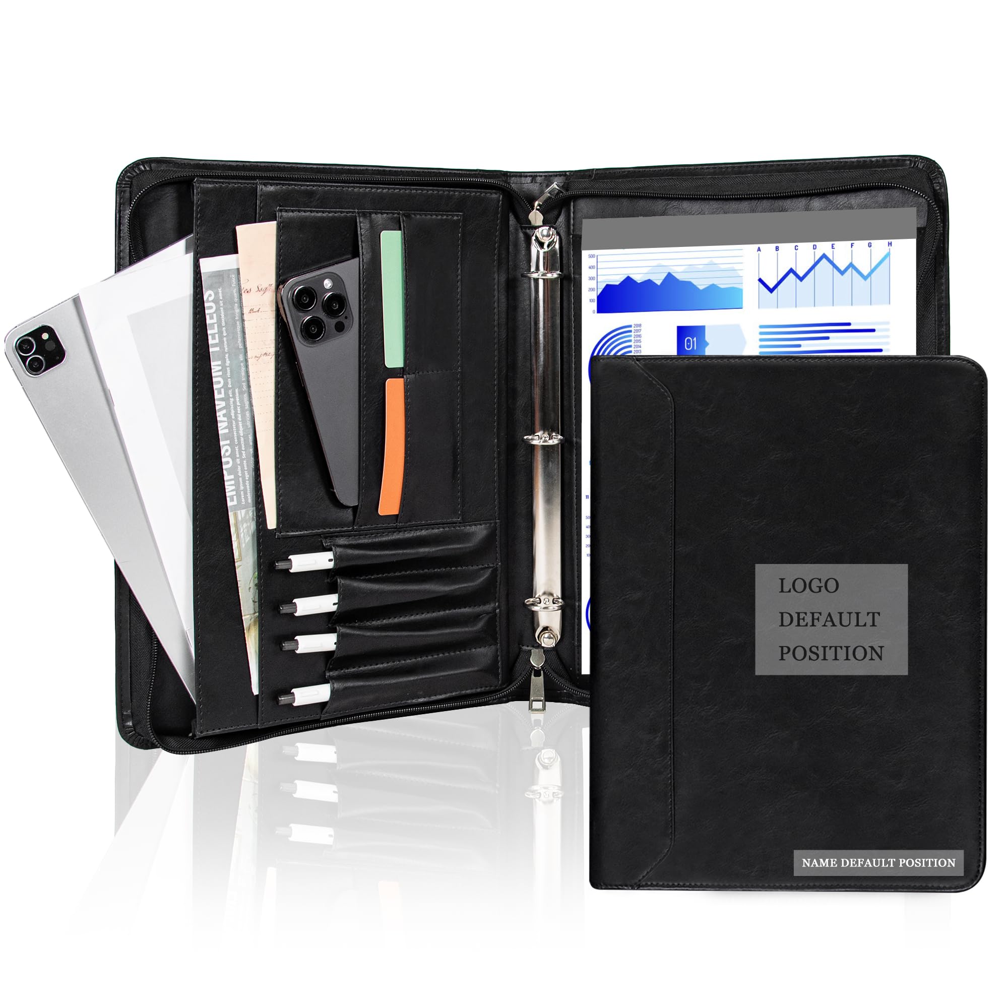 Amazon.com : Free Engraved Name,Zipper Portfolio Padfolio Binder,3-Ring ...