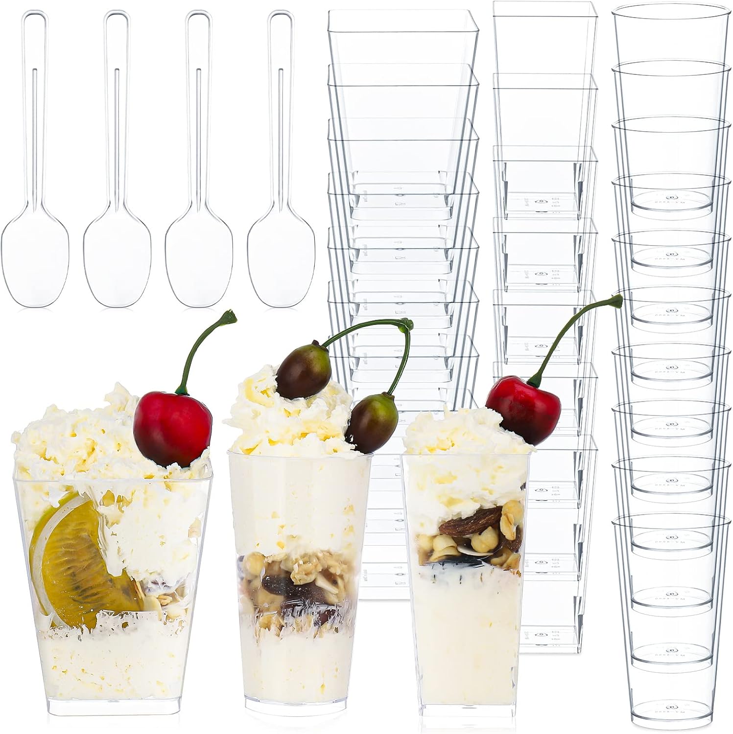 Amazon.com | 240 Pack Mini Dessert Cups with Spoons Plastic Clear ...