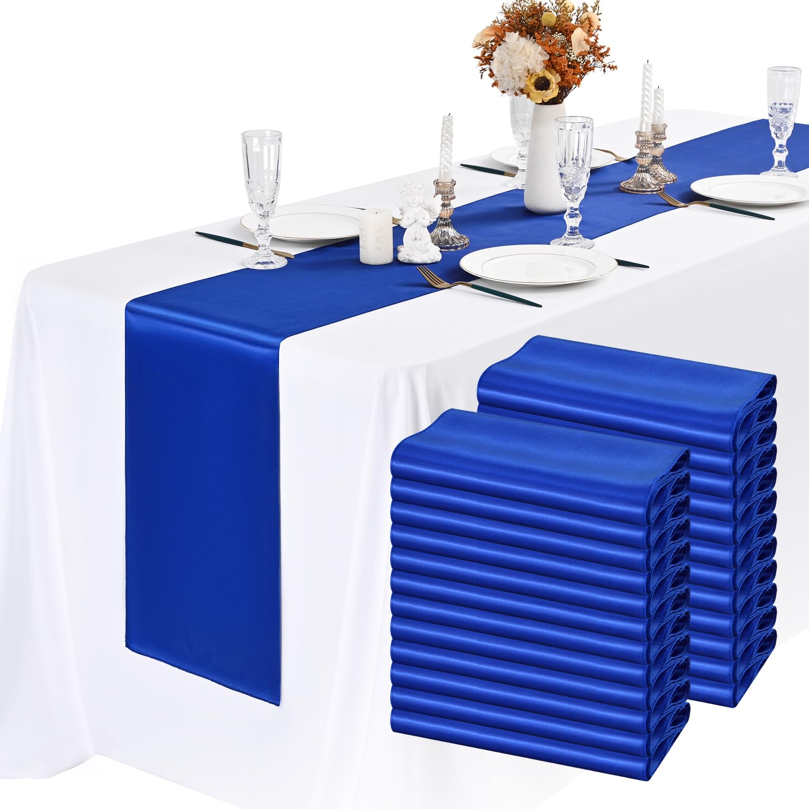 Amazon.com: LOKUME 24 Pack Royal Blue Satin Table Runners 12 x 108 Inch ...