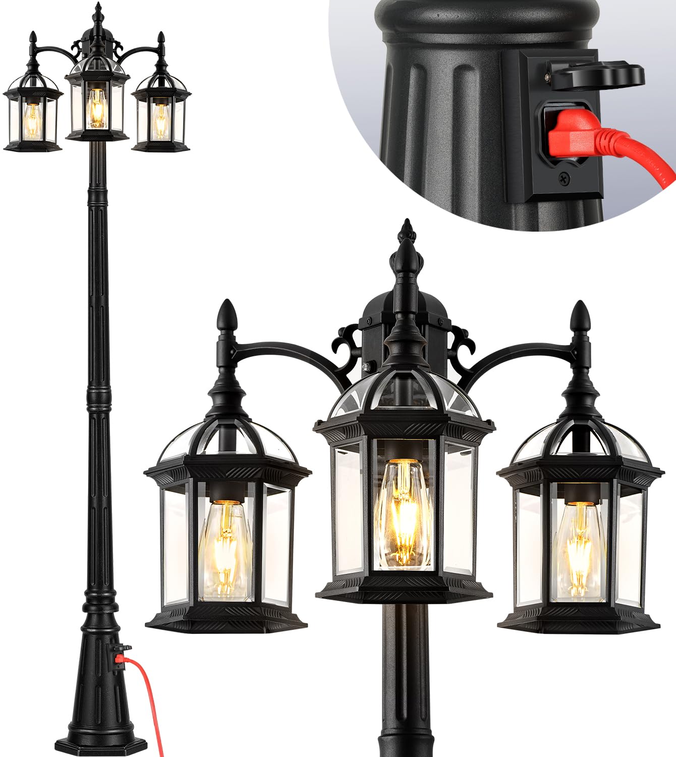 VIANIS 82.9" H Dusk to Dawn Lamp Posts Outdoor Lighting with Outlet ...