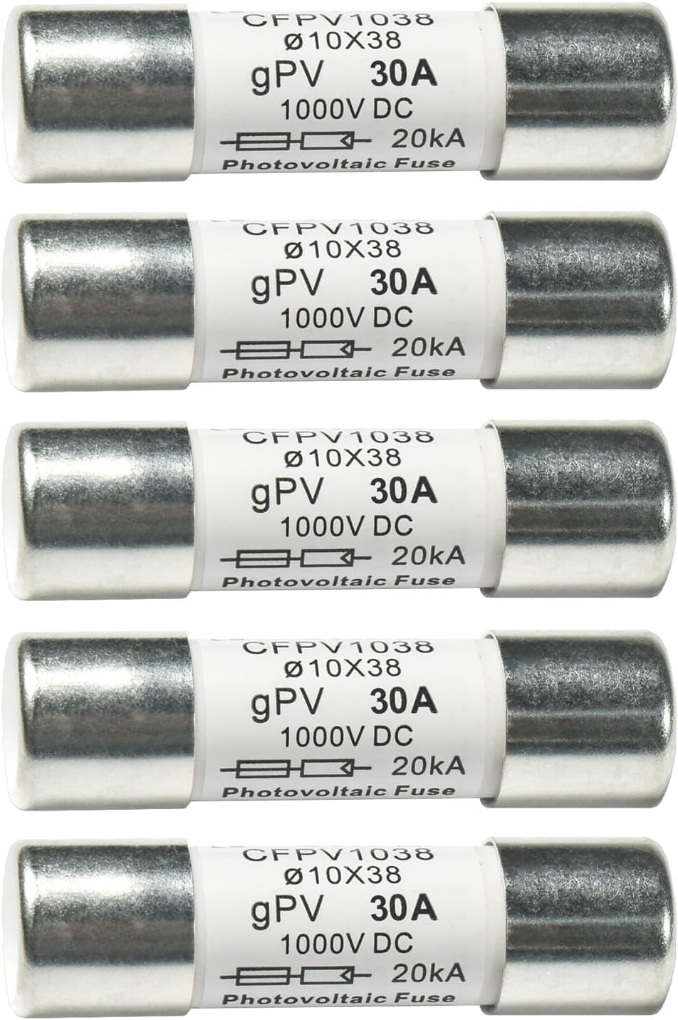 HQRP 5-Pack Solar PV Fast Acting Photovoltaic Fuse Link CFPV-1038, gPV ...