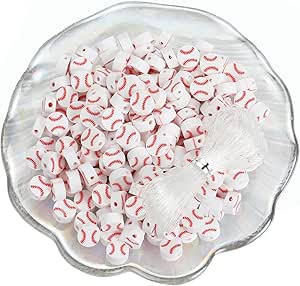 Amazon.com: 100pcs Baseball Spacer Loose Beads Sports Ball Polymer Clay ...
