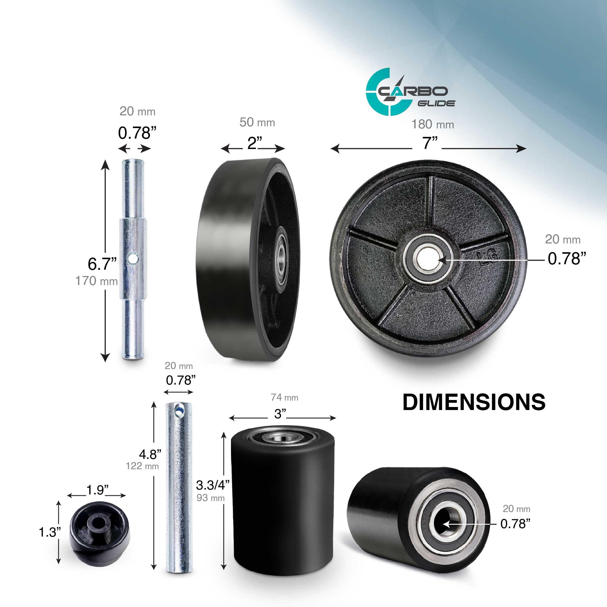 Hromee Pallet Jack/Truck Load Wheels Replacement Full Set With Axles ...