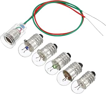 sourcing map E10 Screw Base Miniature Bulbs 1.5V/2.5V/3.8V/6V/6.2V Warm ...
