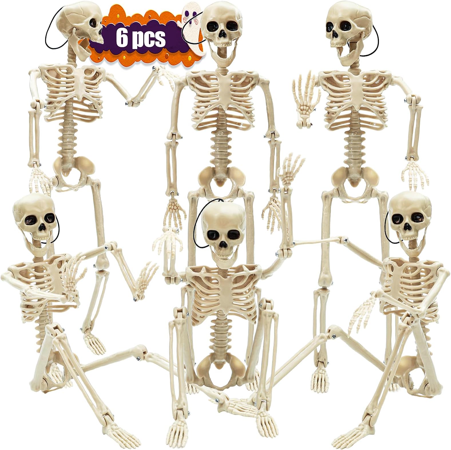 Amazon.com : 6 Packs Posable Halloween Skeleton, 16" Full Body Skeleton ...