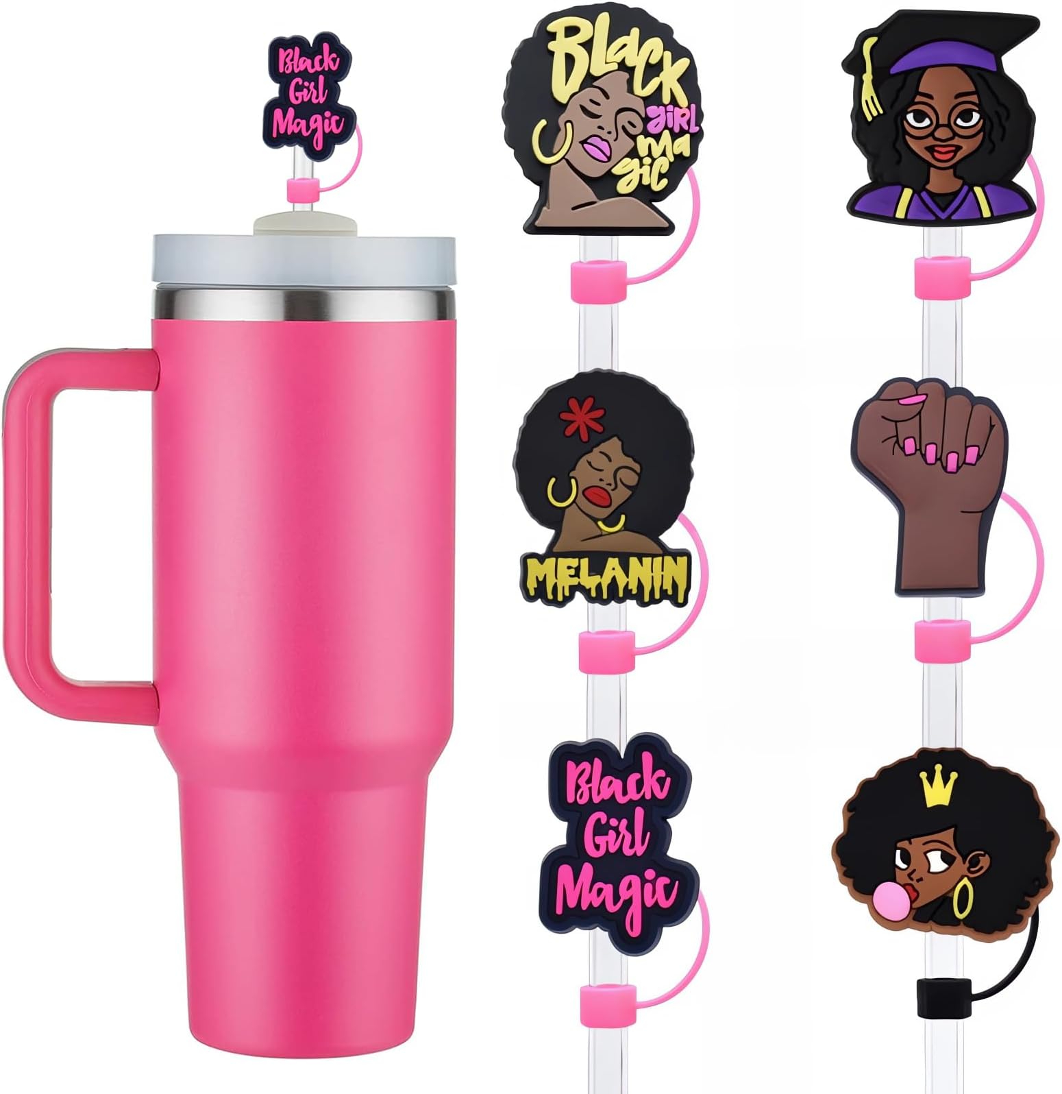 Amazon.com: 6Pcs Black Girl Straw Cover Set, Straw Covers Cap for ...