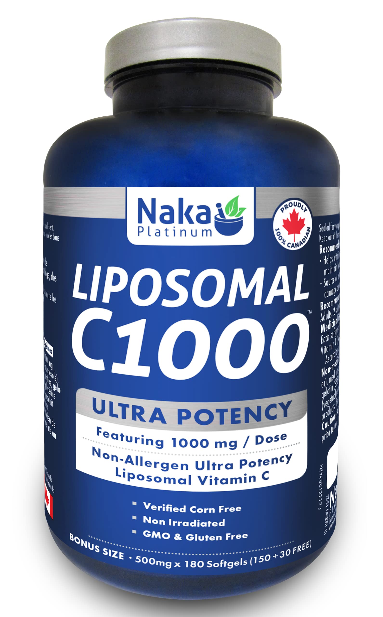 Naka Platinum LIPOSOMAL C1000 featuring 1000 mg/dose Non-Allergen High ...