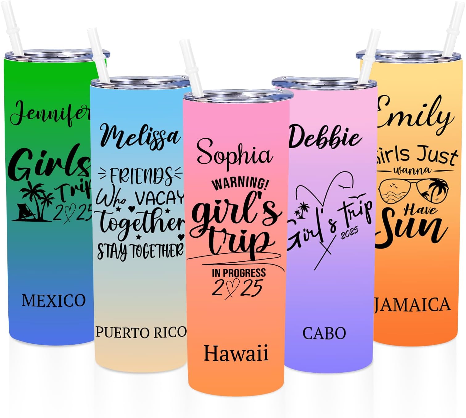 Amazon.com | Personalized Girls Trip Tumblers, Custom Beach Vacation ...