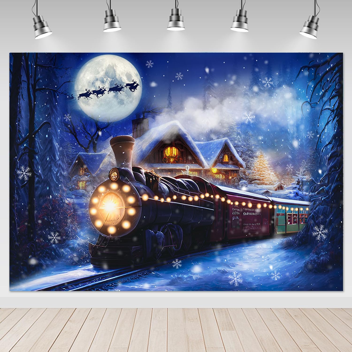 Amazon.com : BELECO 5x3ft Fabric Winter Christmas Train Backdrop ...
