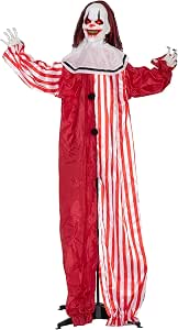 Outsunny 5.4ft Life Size Halloween Animatronics Standing Clown with ...