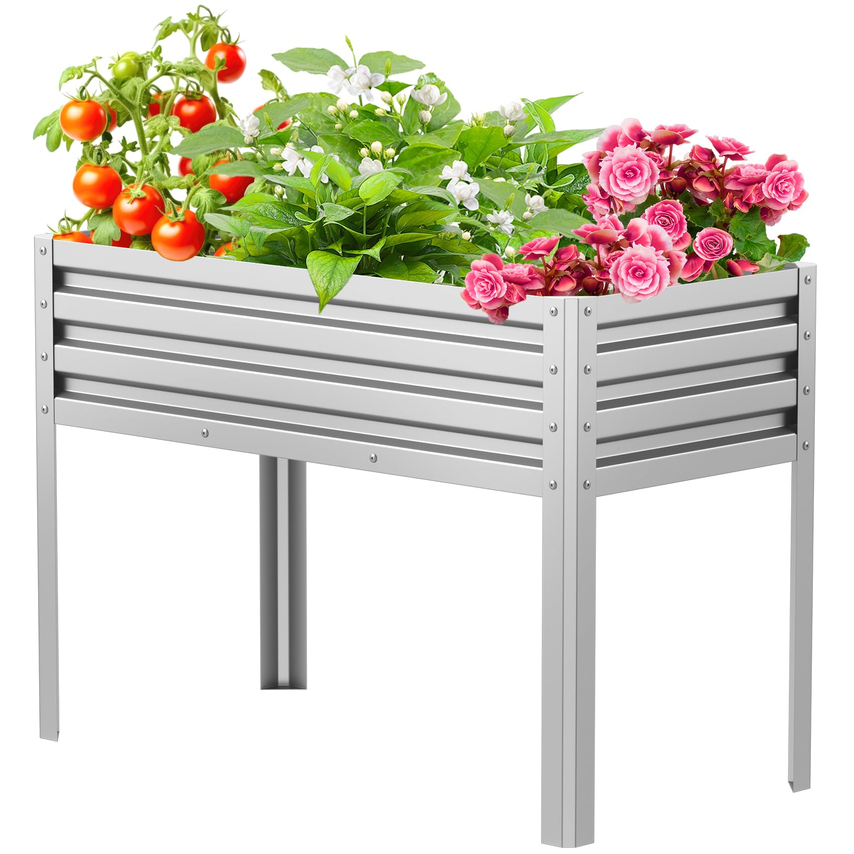 Mr IRONSTONE Galvanized Raised Garden Bed with Legs Outdoor for ...