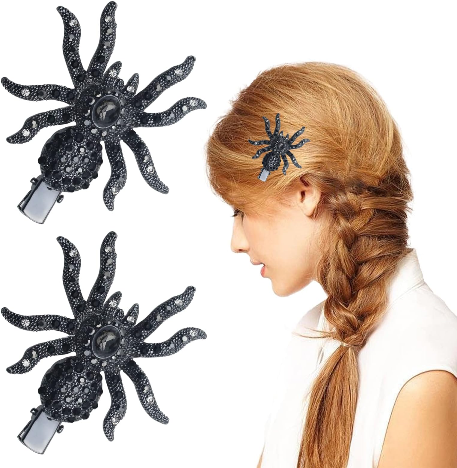 Amazon.com : HEY SIS! 2 PCS Spider Hair Pins Rhinestone Halloween Bobby ...