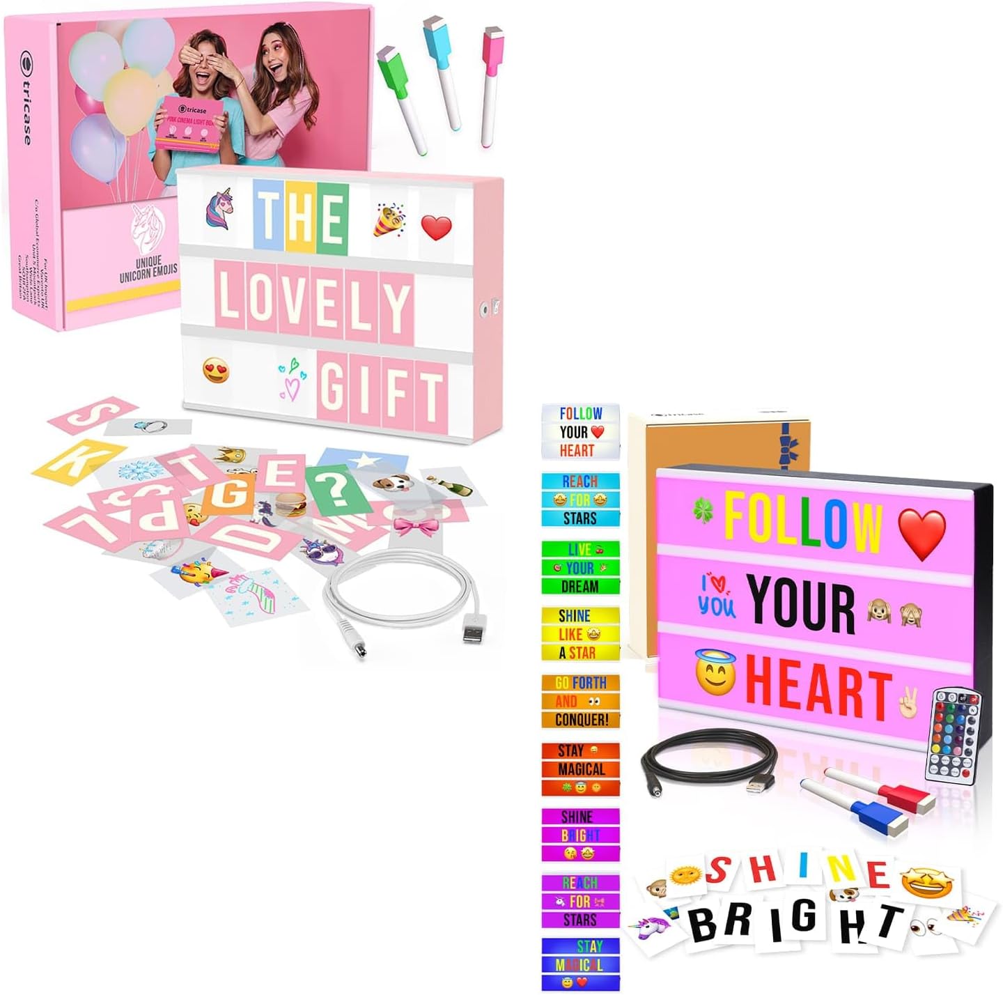 Amazon.com: Pink LED Cinema Light Box - 312 Letters, Emojis & 3 Markers ...