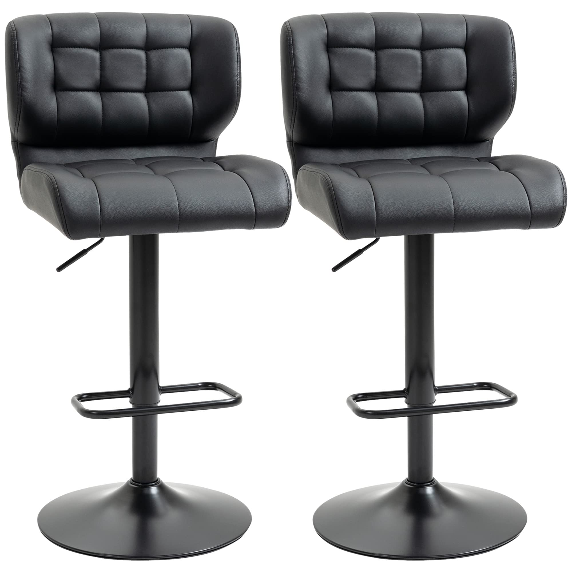HOMCOM Adjustable Bar Stools Set of 2, Swivel Tufted PU Leather ...