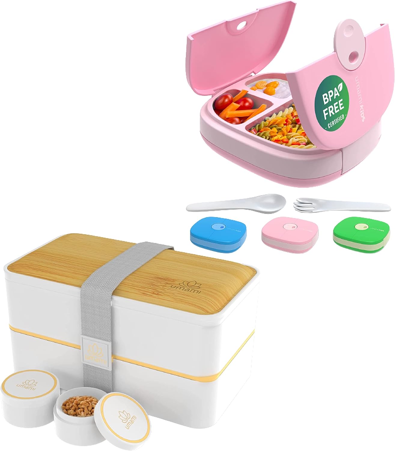 Amazon.com: Umami Bento Box 40 oz White and Lunch box 27 oz, Pink: Home ...