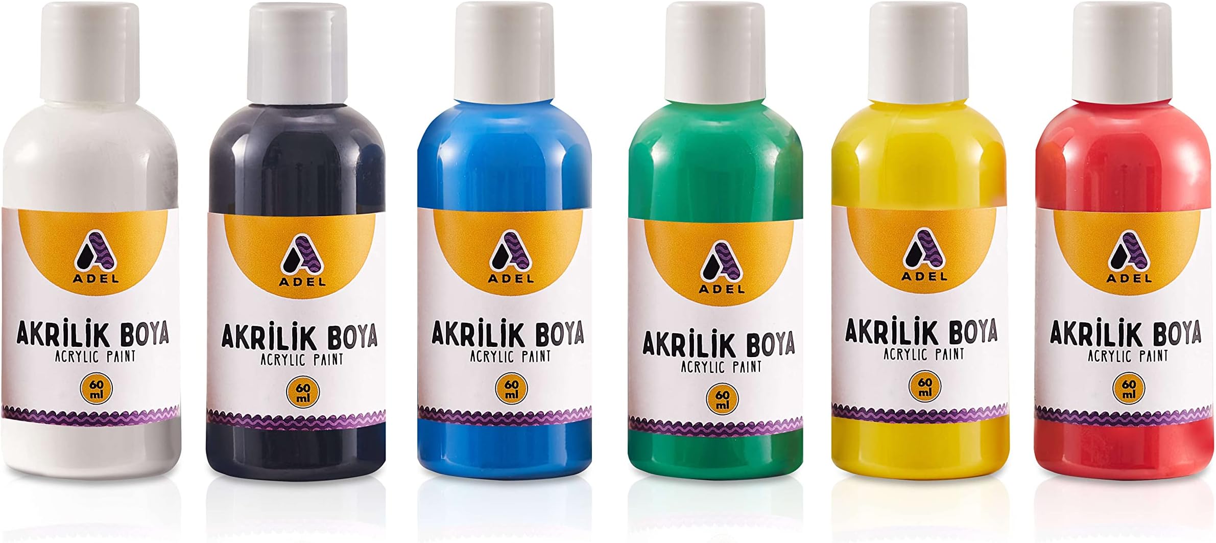 Adel Akrilik Boya 60 ml x 6 Klasik Renkler : Amazon.com.tr: Ofis ve ...