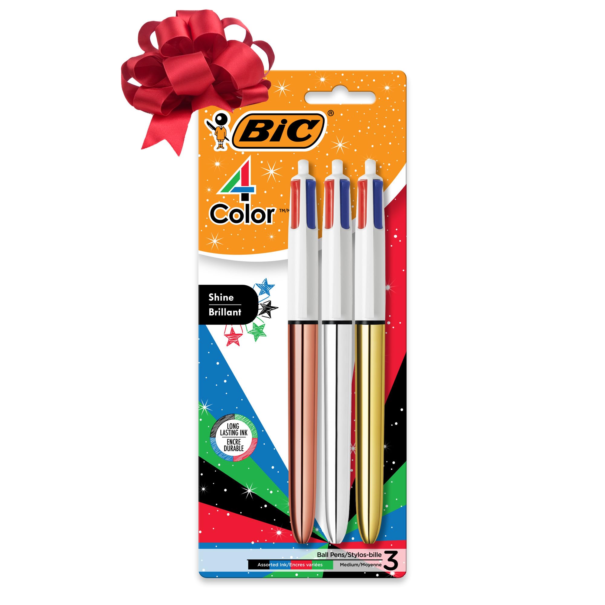 Amazon.com : BIC 4-Color Shine Retractable Ball Pens, Versatile 1.0mm ...