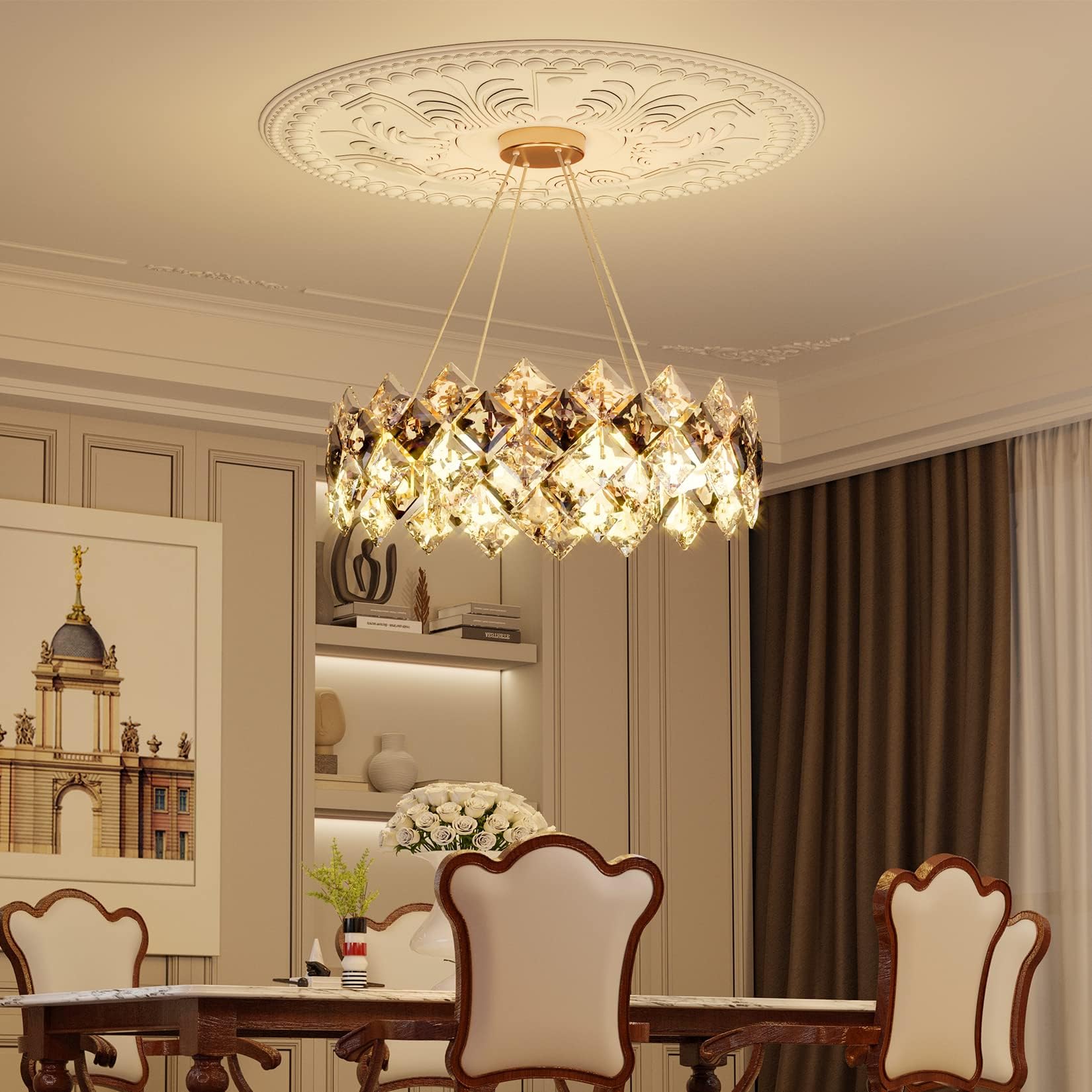 LUVODI Round Crystal Chandelier Luxury - 60cm LED Ceiling Pendant ...