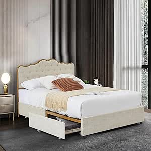 Amazon.com: Dolonm Full Size Classic Buckle Backrest Platform Bed Frame ...