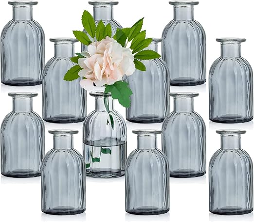 Amazon.de: Glasseam Kleine Vasen Set Glasvase, 12 Stück Mini Blumenvase Grau Vintage Vase Glas ...