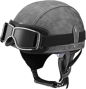 Amazon.com: Leather Motorcycle Half Helmet for Men Women, DOT Approved ...