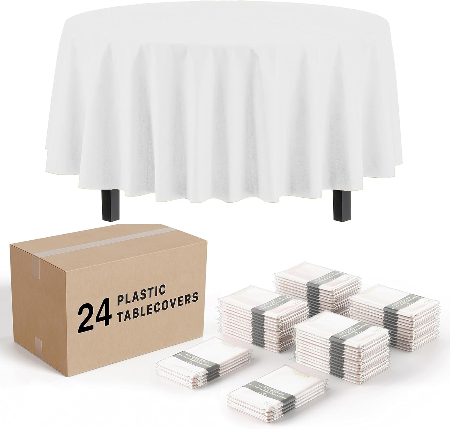 Amazon.com: Exquisite 24-Pack White Plastic Table Cloth - 84-Inch Round ...