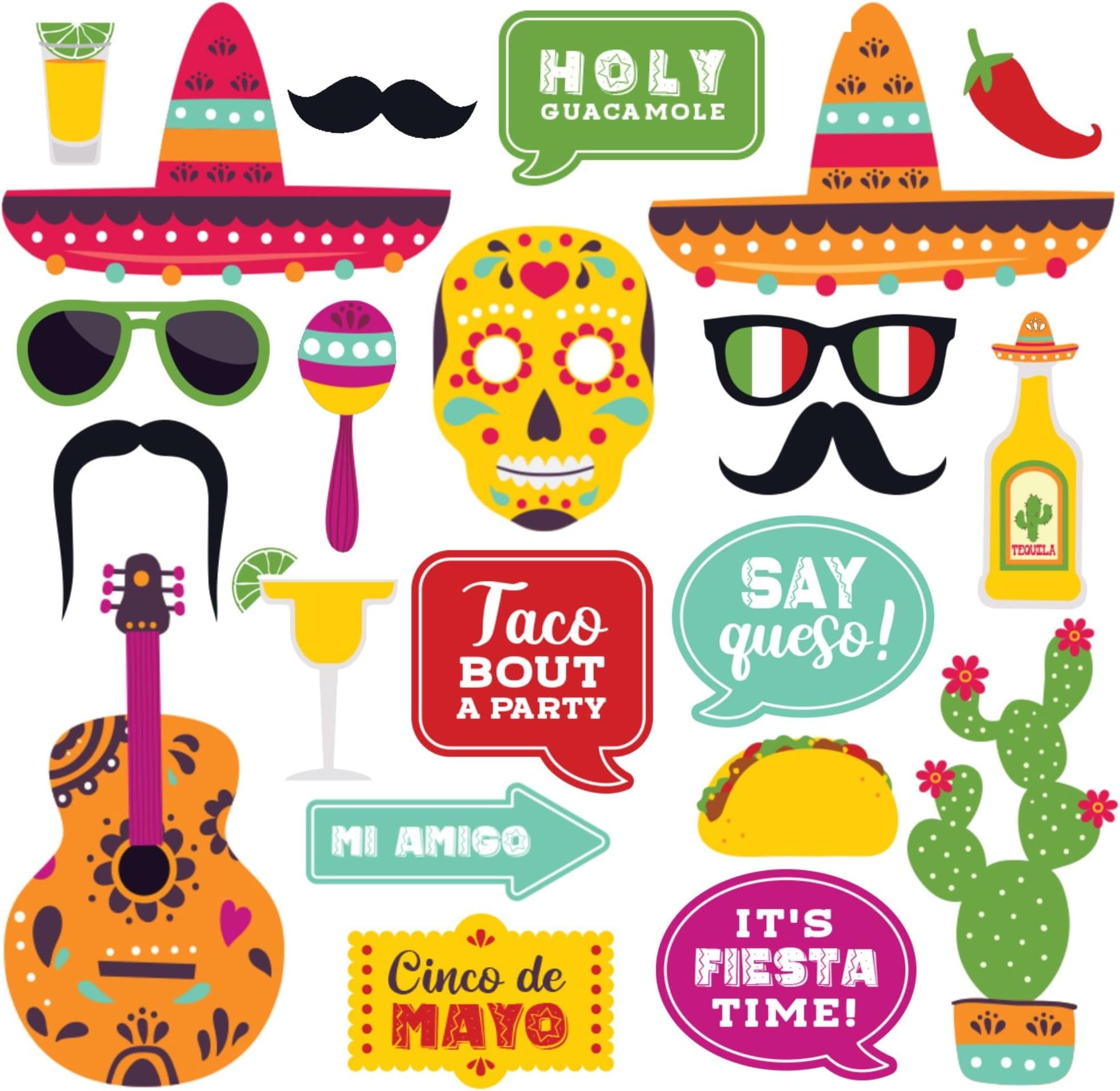 Amazon.com: Lide Road 25Pcs Mexican Fiesta Photo Booth Props Cinco De ...