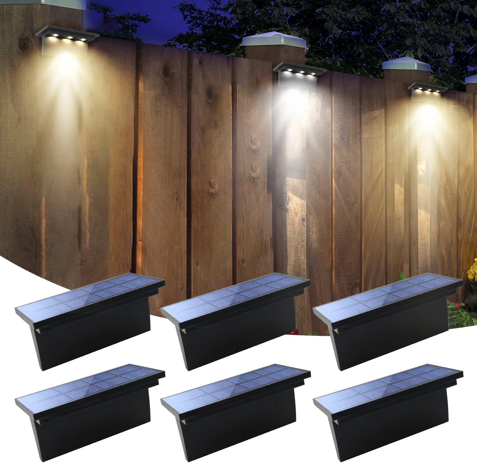 ILIKEPOW 6 Pack Solar Step Lights, LED Solar Solar Deck Light Fence ...