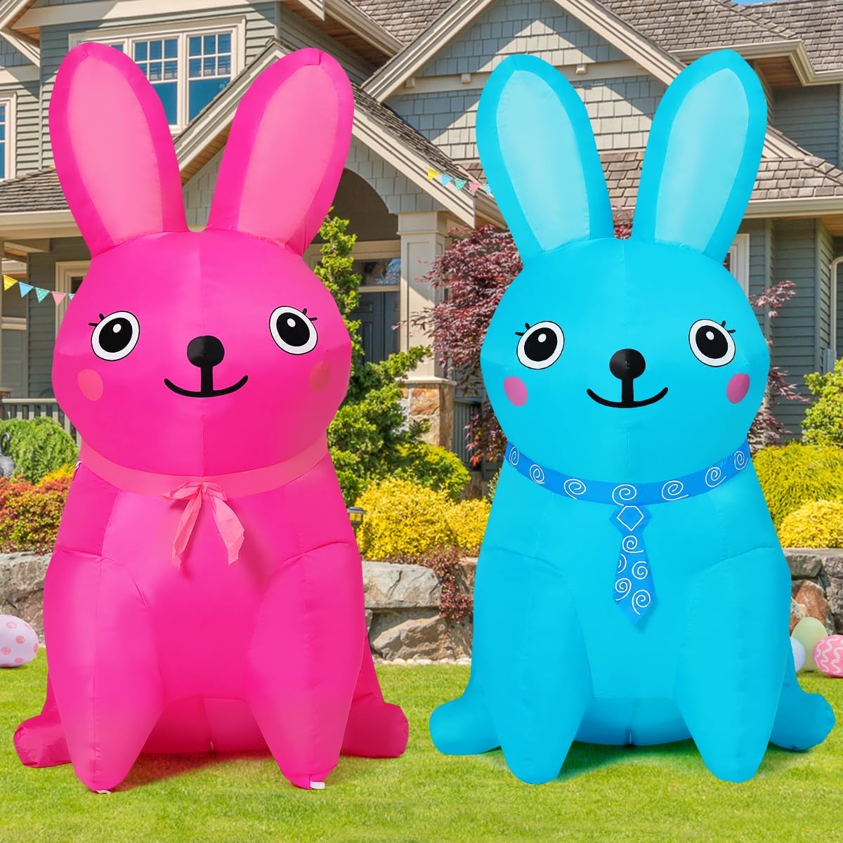 Amazon.com: GOOSH 5FT Easter Inflatable Blue Bunny and 5FT Inflatable ...