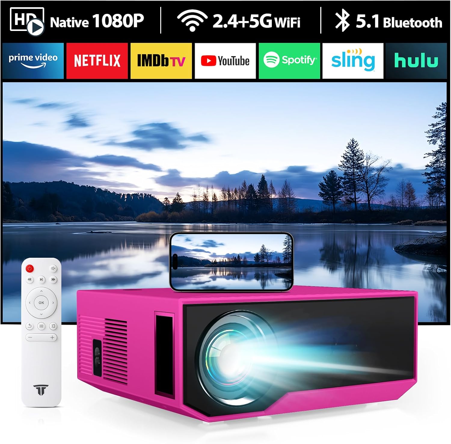 Amazon.com: Projector with Wifi and Bluetooth, Native 1080P Portable ...